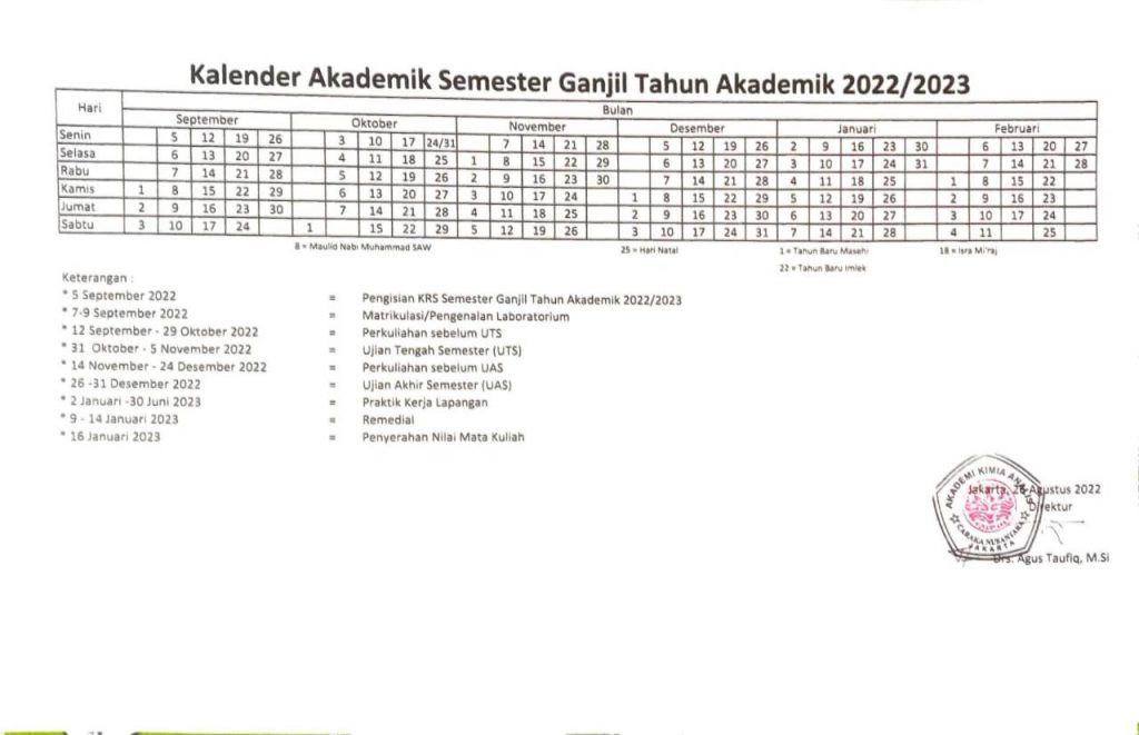 Kalender Akademik Semester Ganjil Tahun Akademik 2022/2023 - AKADEMI ...